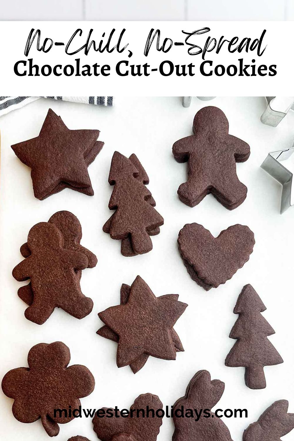 Chocolate Cut Out Cookies (No Chill, No Spread) - Midwestern Holidays
